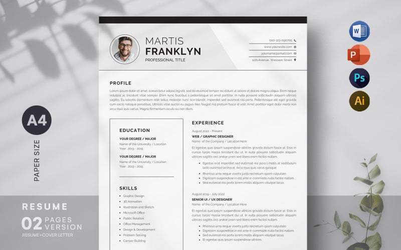 Minimal Modern Resume / CV Design Template - TemplateMonster