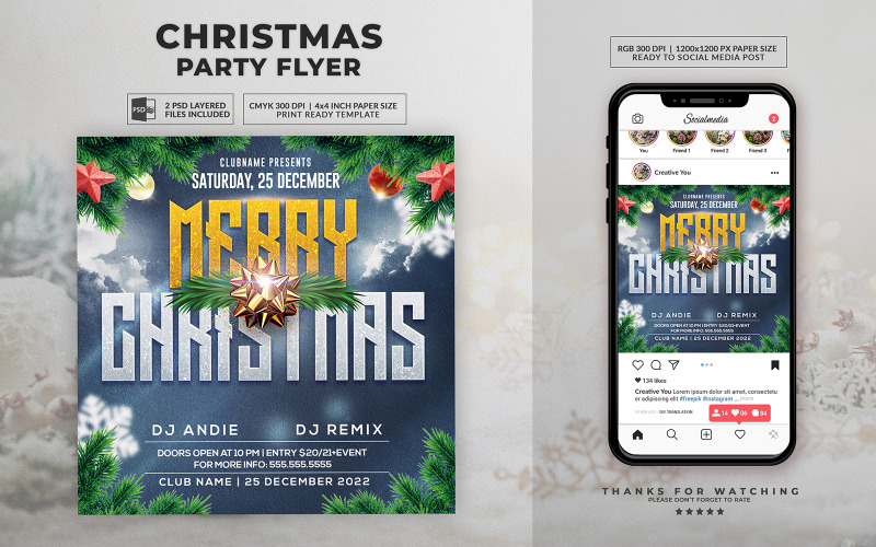 Merry Christmas Snow Party Flyer Template - TemplateMonster