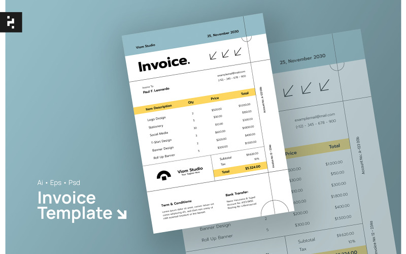 Modern Minimal Simple Invoice Template - TemplateMonster