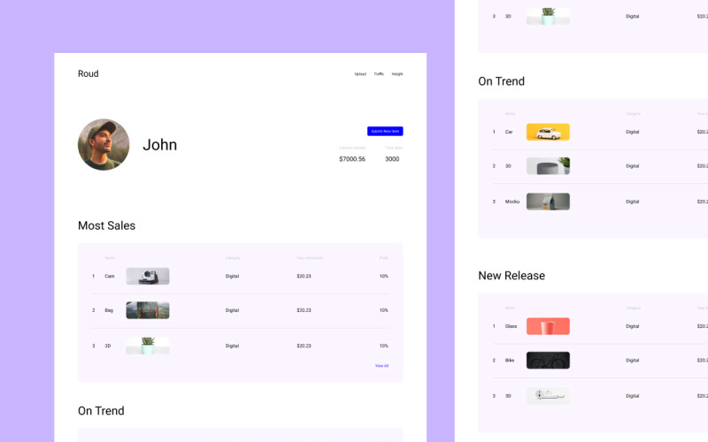 Dashboard for tracking earnings with a data table