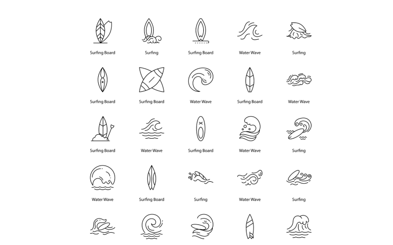 Surfing Icon Set Surf Icons Bundle #372141 - TemplateMonster