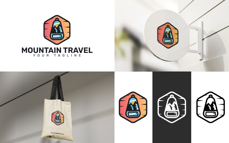 Mountain Travel Backpack Logo Template - TemplateMonster