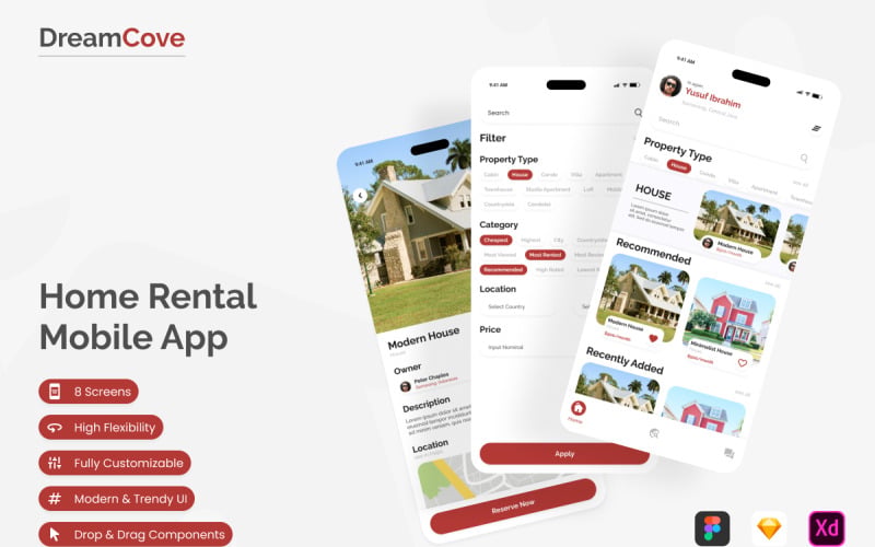 DreamCove - Home Rental Mobile App #372989 - TemplateMonster