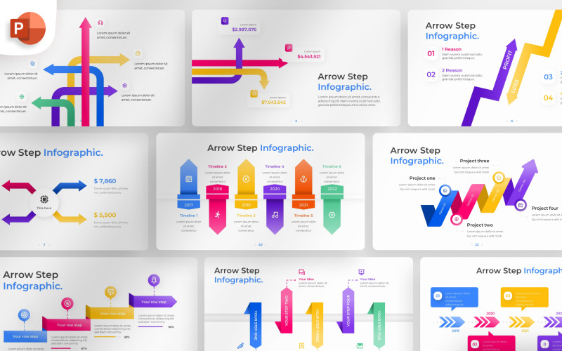 Modèle d'infographie PowerPoint étape de flèche