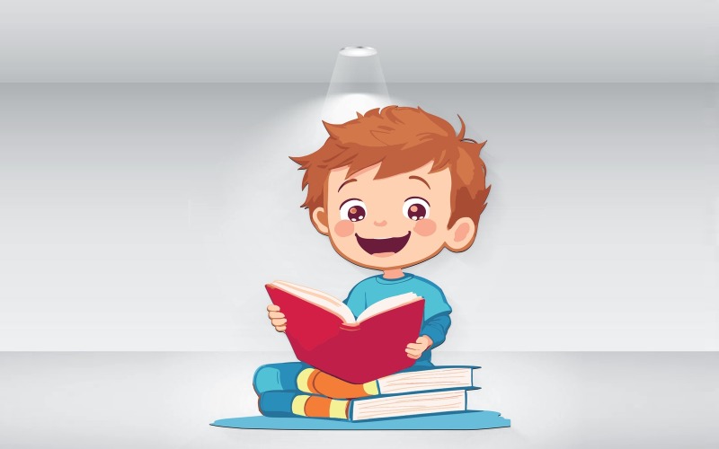 Cute Little Boy Studying Illustration Vector File
