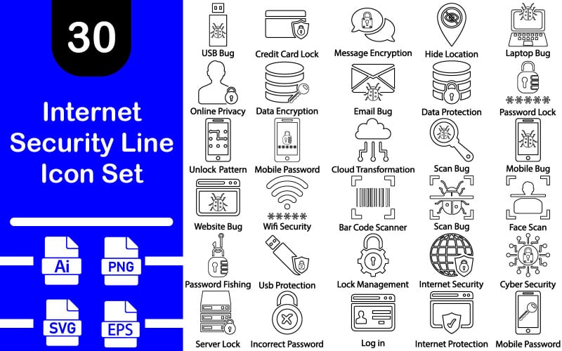 Internet Security Line Icon Set #373560 - TemplateMonster