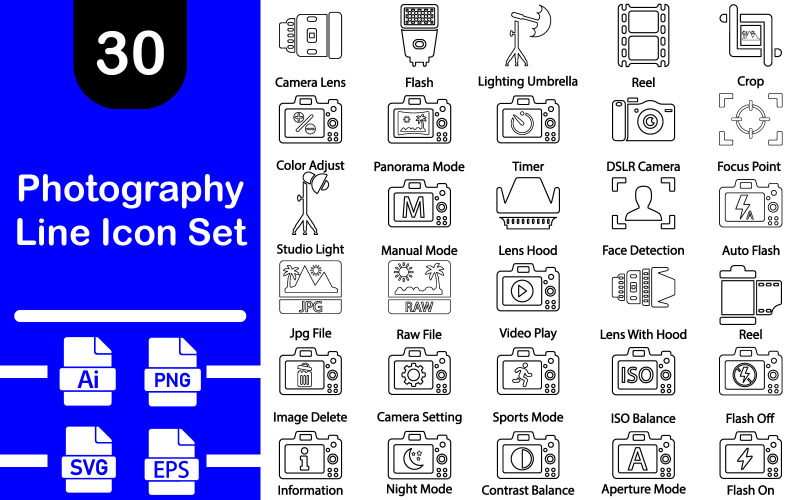 Paquete de iconos de línea de fotografía - TemplateMonster
