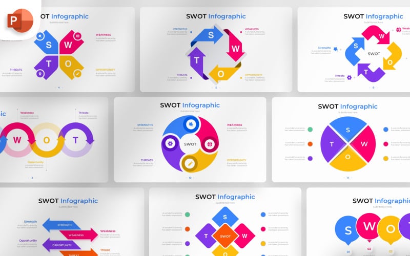 Modèle d'infographie PowerPoint SWOT - TemplateMonster