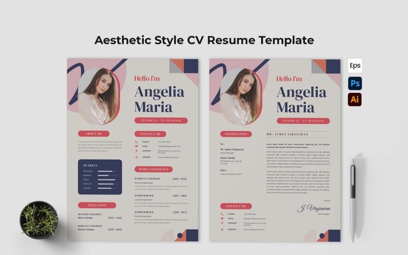 Aesthetic Style CV Resume #374187 - TemplateMonster