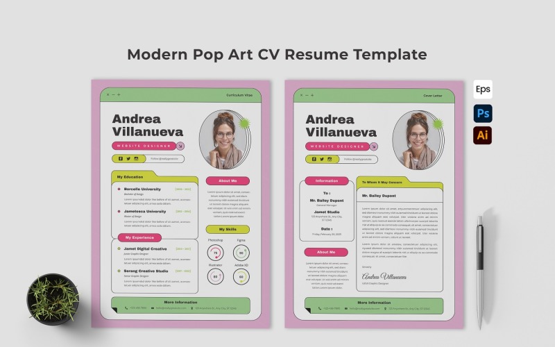 Modern Pop Art CV Resume Template #374190 - TemplateMonster