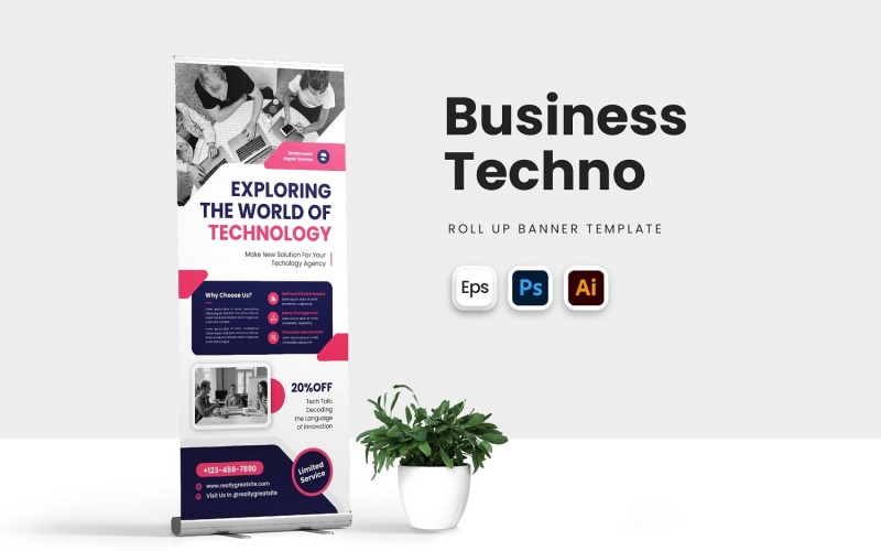 Banner enrollable de tecno empresarial - TemplateMonster