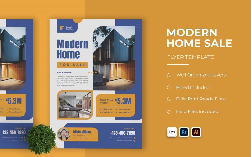 Elegant Modern Home For Sale Flyer #374203 - TemplateMonster