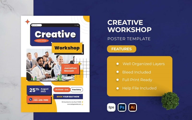 Modello di poster per laboratorio creativo - TemplateMonster