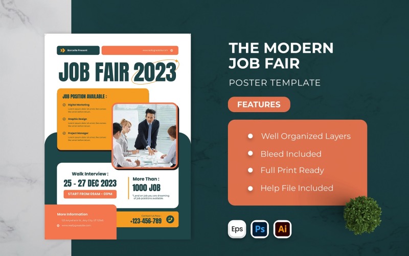 Modern Job Fair Poster Template #374273 - TemplateMonster
