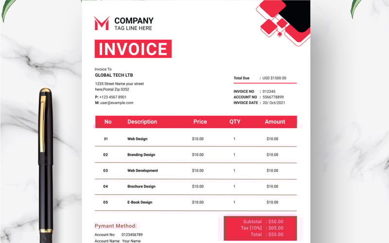 Professional Invoice Template Layout - TemplateMonster