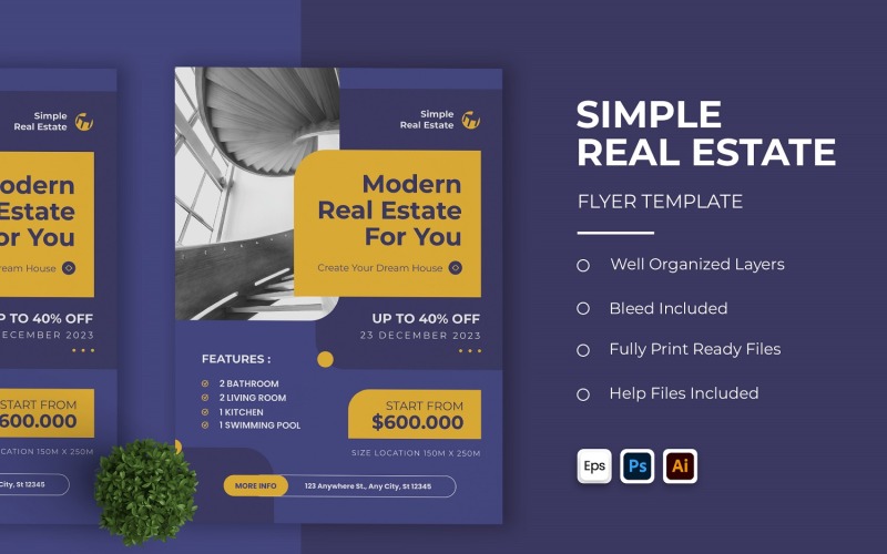 Simple Real Estate Flyer Template #374226 - TemplateMonster