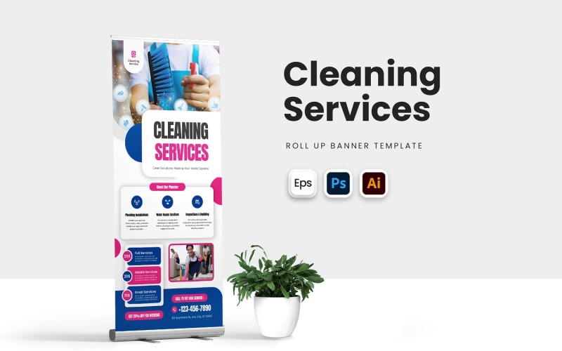 Bannière enroulable du service de nettoyage - TemplateMonster