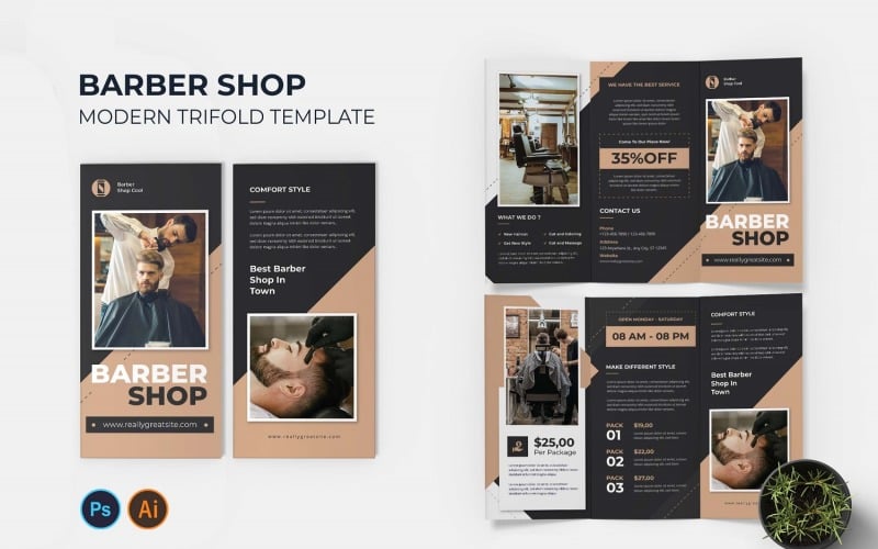Barber Shop Trifold Brochure #374306 - TemplateMonster