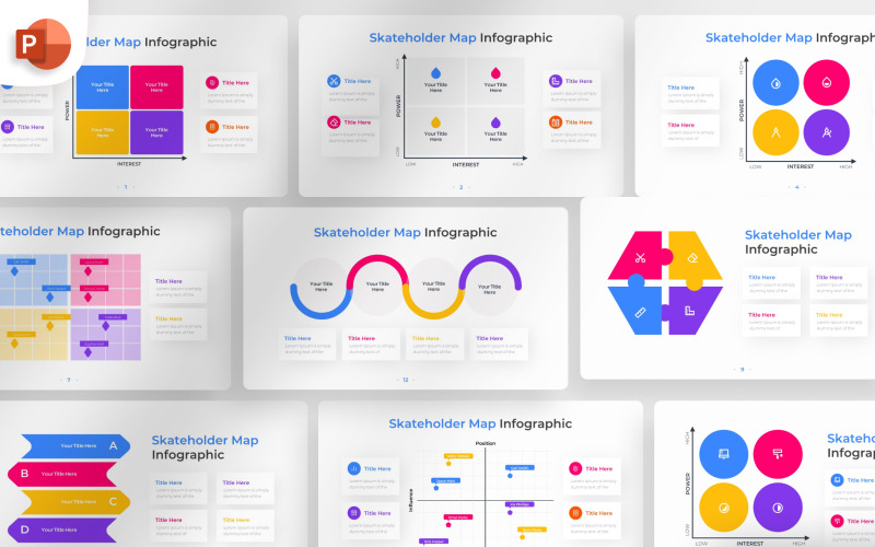 Plantilla infográfica de PowerPoint con mapa de partes interesadas