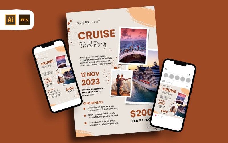 Modèle de Flyer de cadeau de fête de voyage de croisière