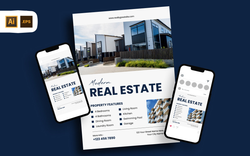 White Simple Real Estate Flyer Template - TemplateMonster