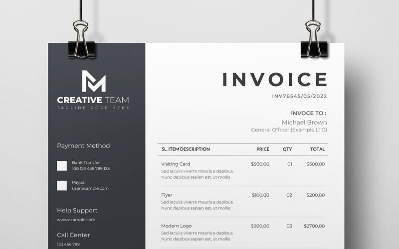 Black & white Invoice Template #374701 - TemplateMonster