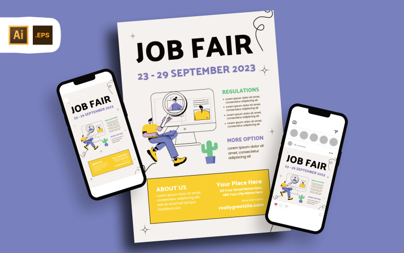 Simple Illustrative Job Fair Flyer Template - TemplateMonster