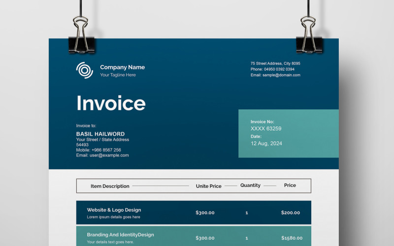Dark Invoice Template Layout #374952 - TemplateMonster