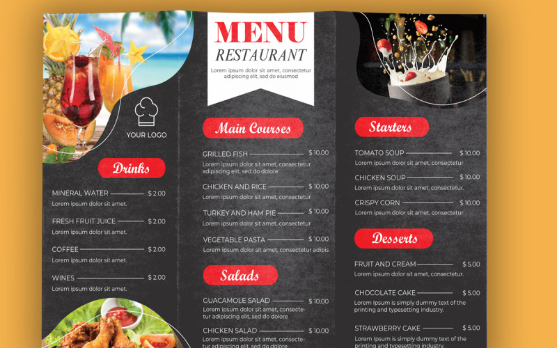 Restaurant Food Menu Trifold #374940 - TemplateMonster