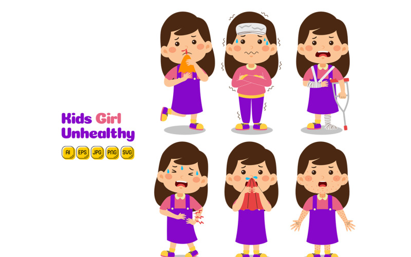 Kids Girl Unhealthy Vector Pack #02 #375368 - TemplateMonster
