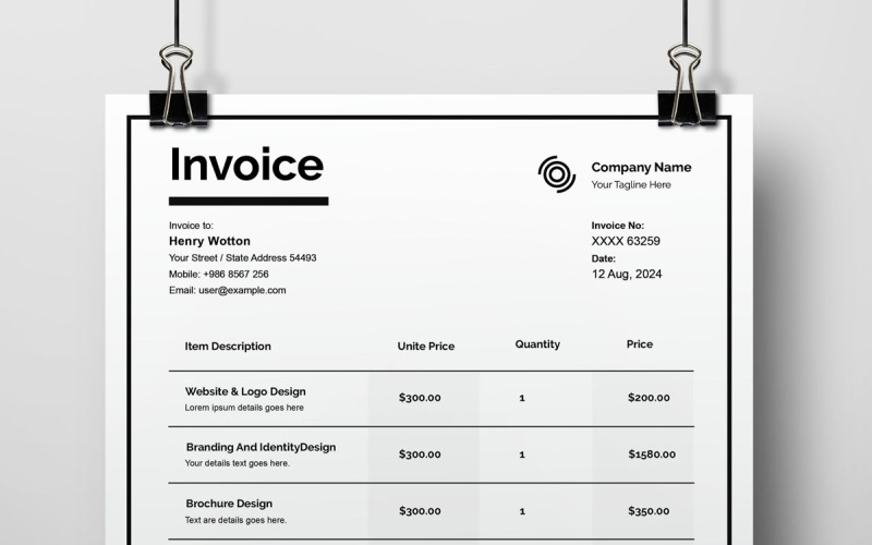 White Invoice Layout Template #375691 - TemplateMonster