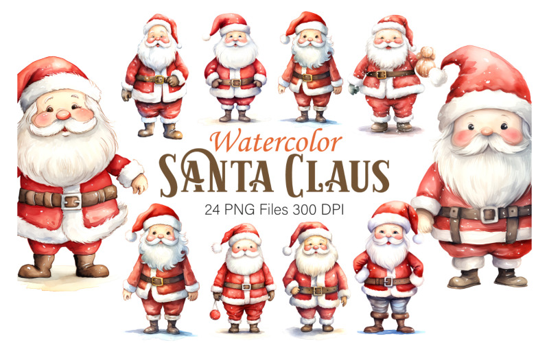 Watercolor Santa Claus. PNG Bundle. #376231 - TemplateMonster