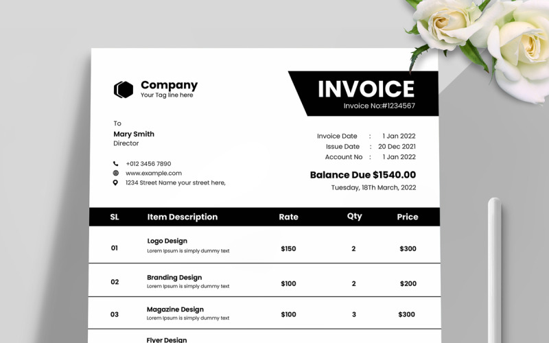 Black And white Invoice Templates #376388 - TemplateMonster