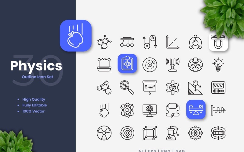 30 Physics Outline Icons Set #376603 - TemplateMonster