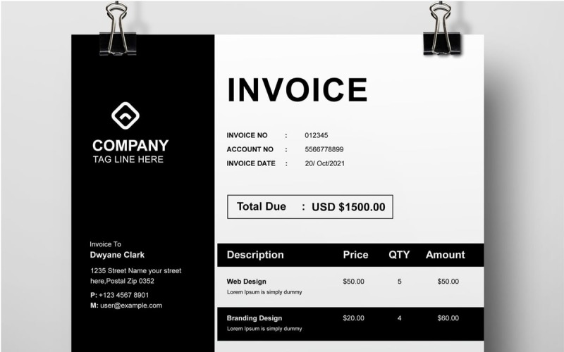 White And Black Invoice Template #376687 - TemplateMonster
