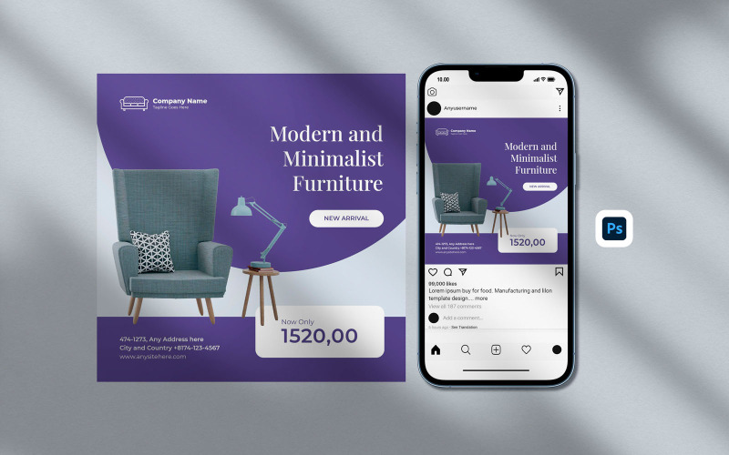 Furniture Product Instagram Post Template - TemplateMonster