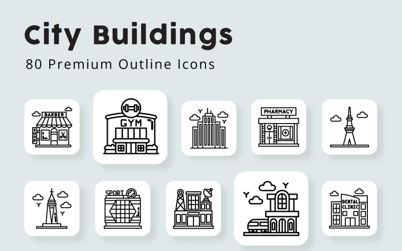 City Buildings 80 premium Outline Icons - TemplateMonster