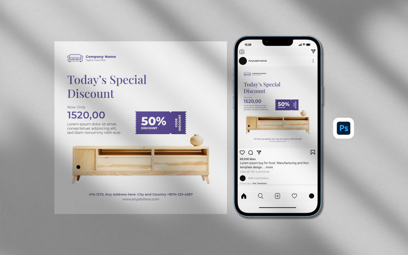 Furniture Special Discount Instagram Post - TemplateMonster