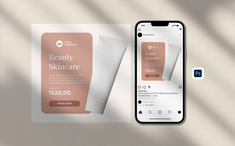 Skin Care Instagram Post Template #377089 - TemplateMonster