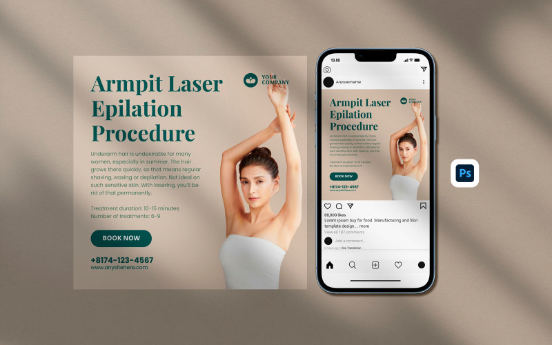 Armpit Laser Instagram Post Template - TemplateMonster