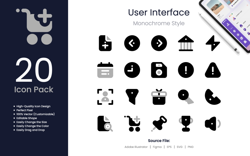 User Interface Icon Pack Monochrome Style - TemplateMonster