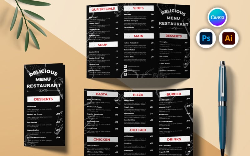 Restaurants Food Menu Trifold #377388 - TemplateMonster