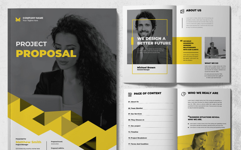 Project Proposal Layout with Yellow Accents