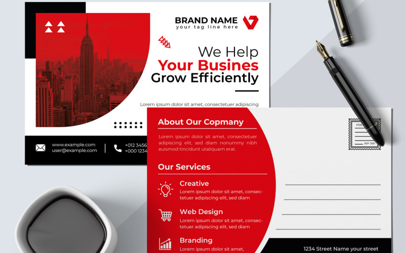 Layout cartolina con accenti di colore rosso