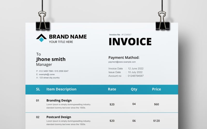 Simple Minimal Invoice Templates #377719 - TemplateMonster