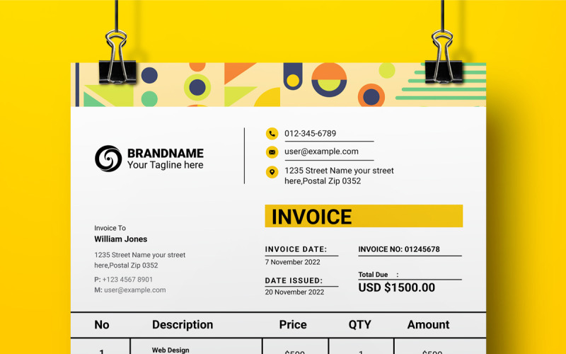 Yellow Invoice Templates Layout #377710 - TemplateMonster