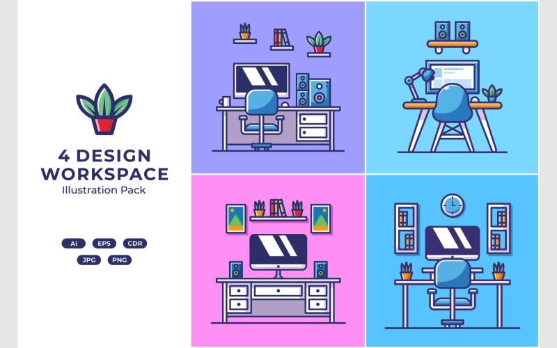 Set Workspace Cartoon Illustration #377862 - TemplateMonster