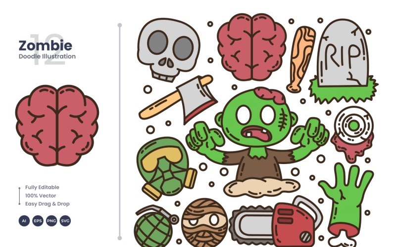Ensemble de griffonnages d'illustration de zombies