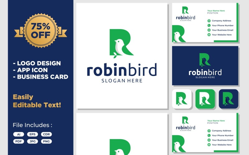 Robin Bird with Letter R Logo Design - TemplateMonster