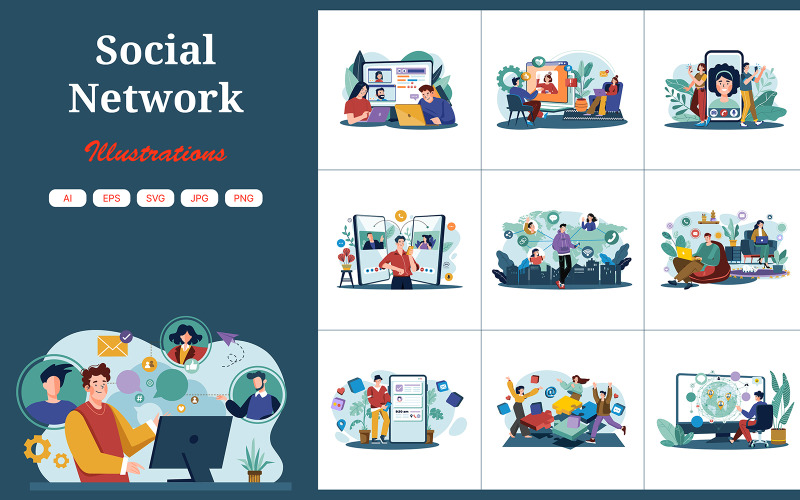 M640_Social Network Illustration Pack - TemplateMonster